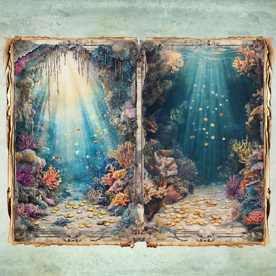 Underwater World Junk Journal Pages: Shabby Chic Ephemera (digital ...