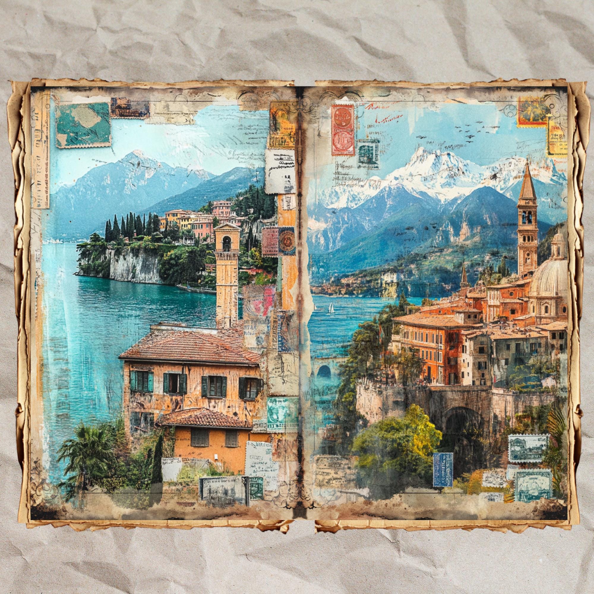 Italy Scrapbook Paper: Vintage Stamps, Shabby Chic Ephemera (45 JPEG ...