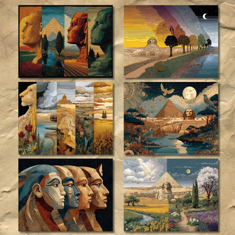 Ancient Egypt Art Printables | Pyramid & Sphinx Landscape Illustration ...