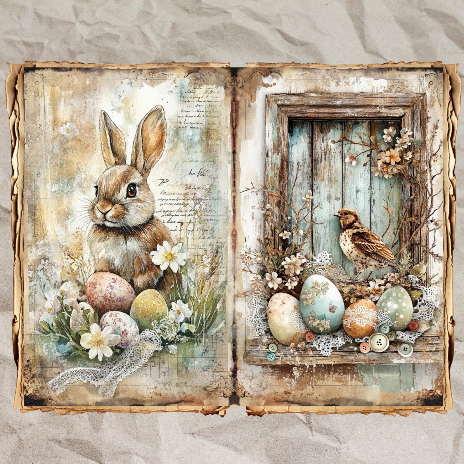 Vintage Easter Junk Journal Kit: Shabby Chic Ephemera (digital Download ...