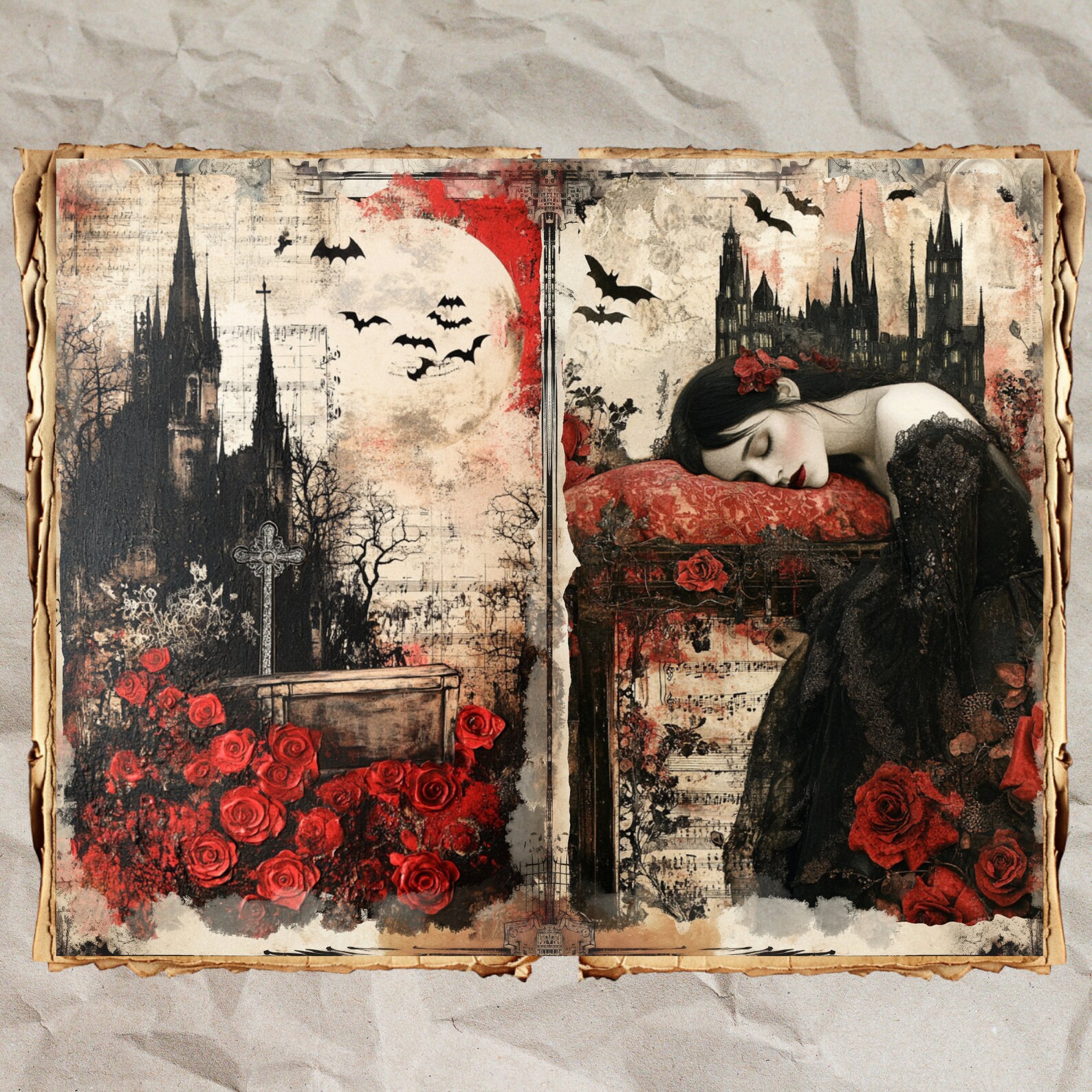 Vampire Junk Journal Printable Pages: Vintage Halloween Ephemera (52 ...