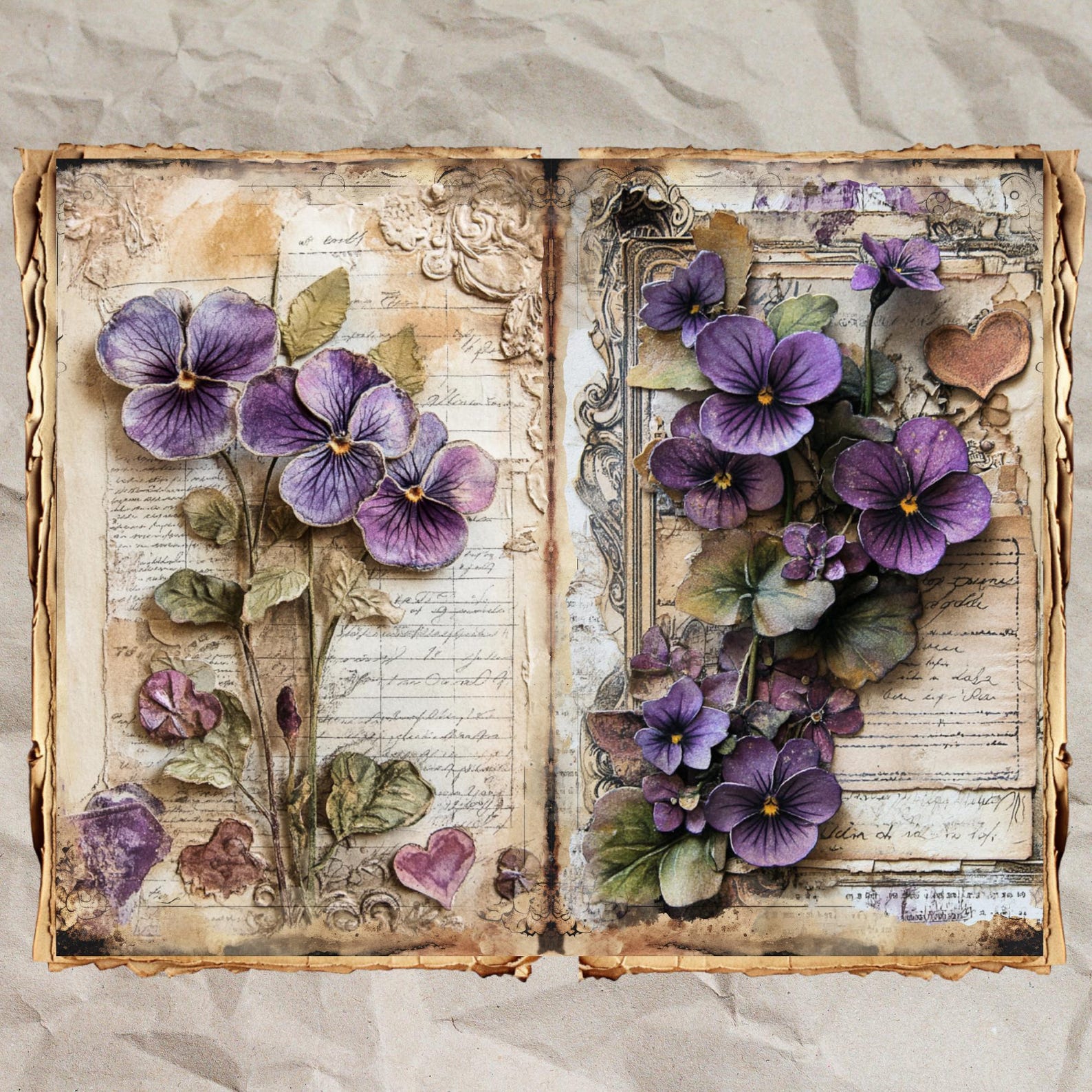 Violets Purple Junk Journal Pages | Vintage Flowers Purple Themed Kit ...