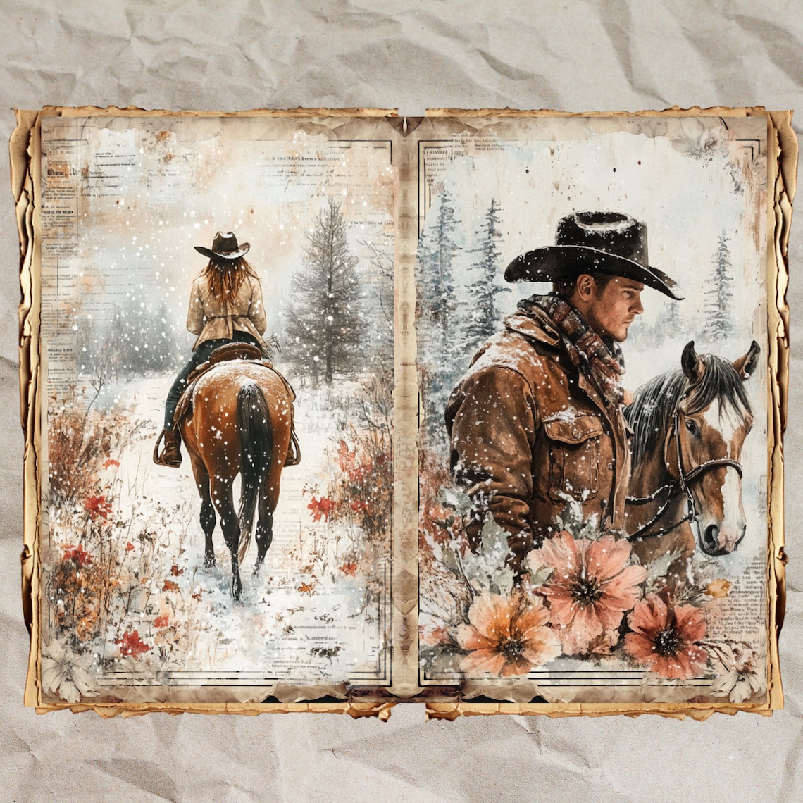 Winter Western Junk Journal Pages: Rustic Cowboy Ephemera (digital ...
