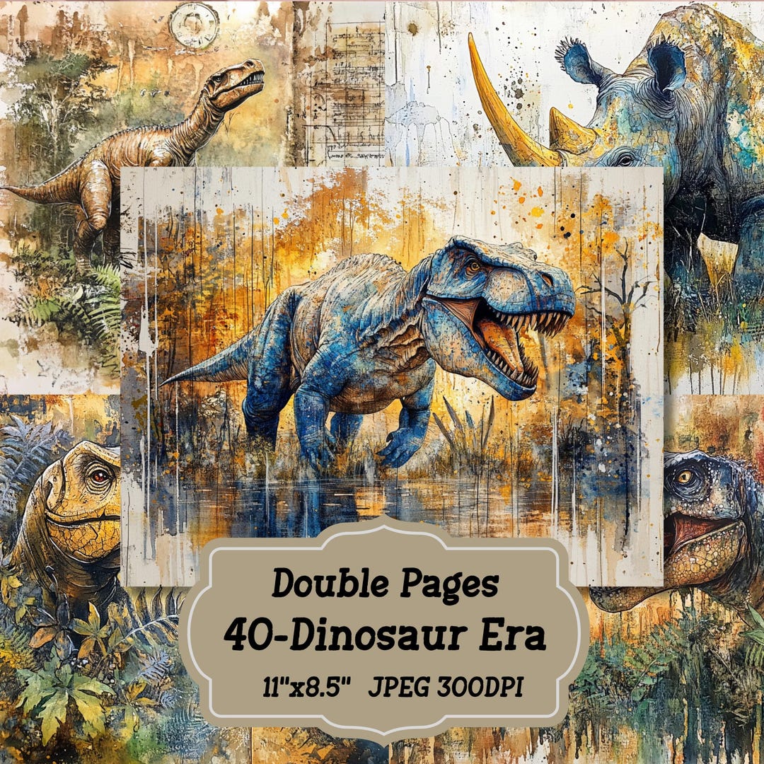 Dinosaur Junk Journal Kit: 40 Jurassic Pages, Scrapbook & Mixed Media ...