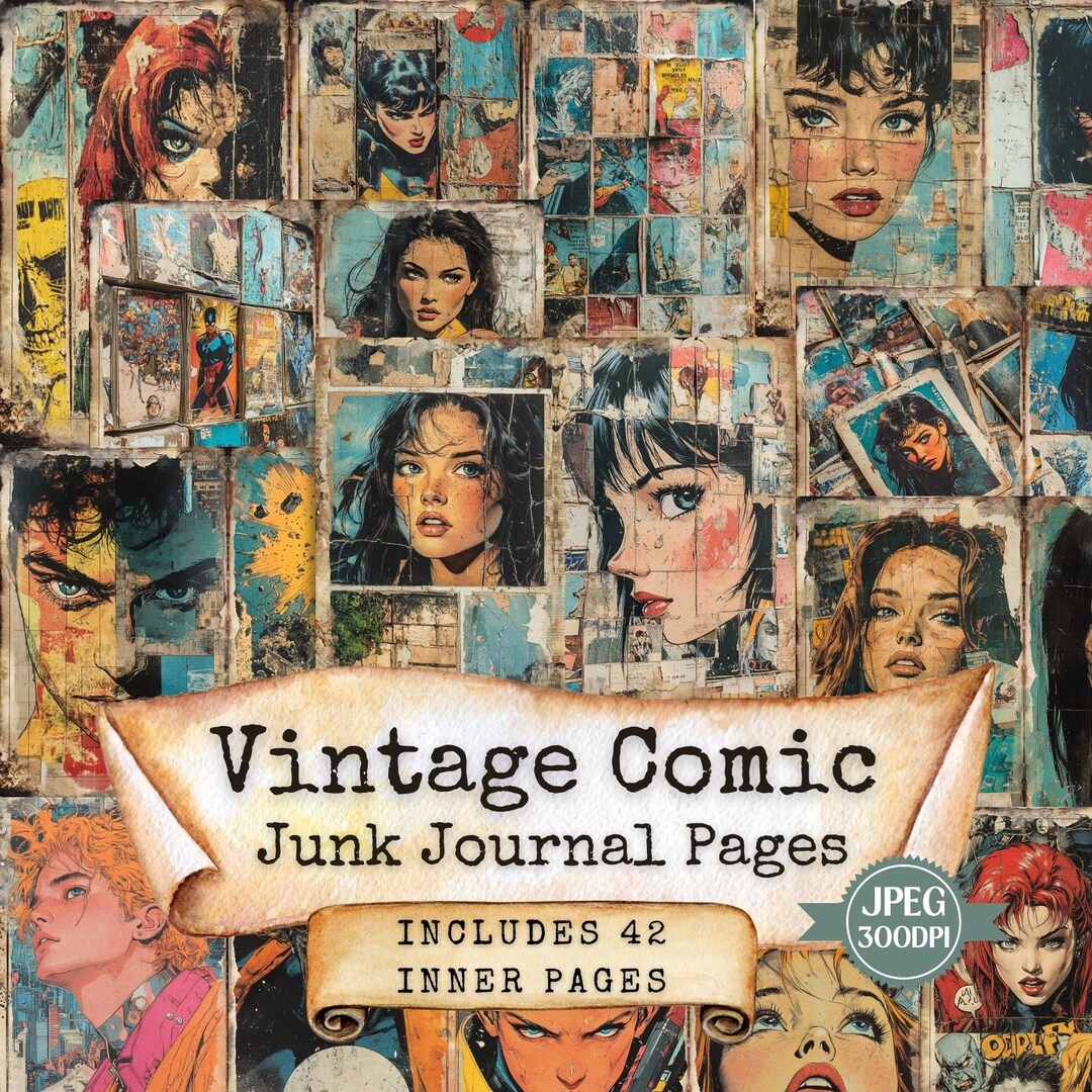 Vintage Comic Junk Journal Pages: Shabby Chic Collage (42 JPEG ...