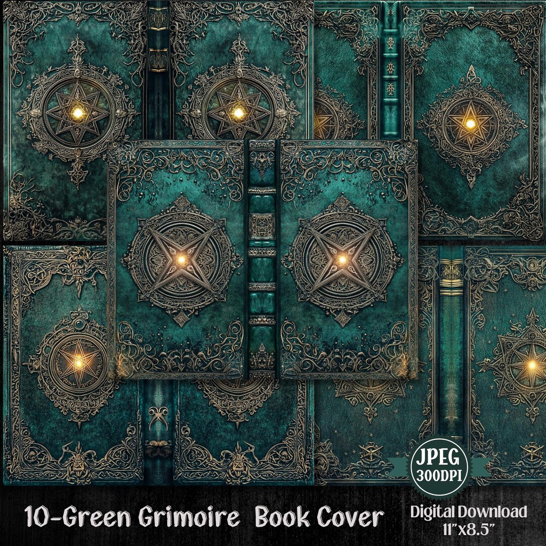 Green Grimoire Book Covers | Vintage Spellbook Cover Junk Journal Kit ...