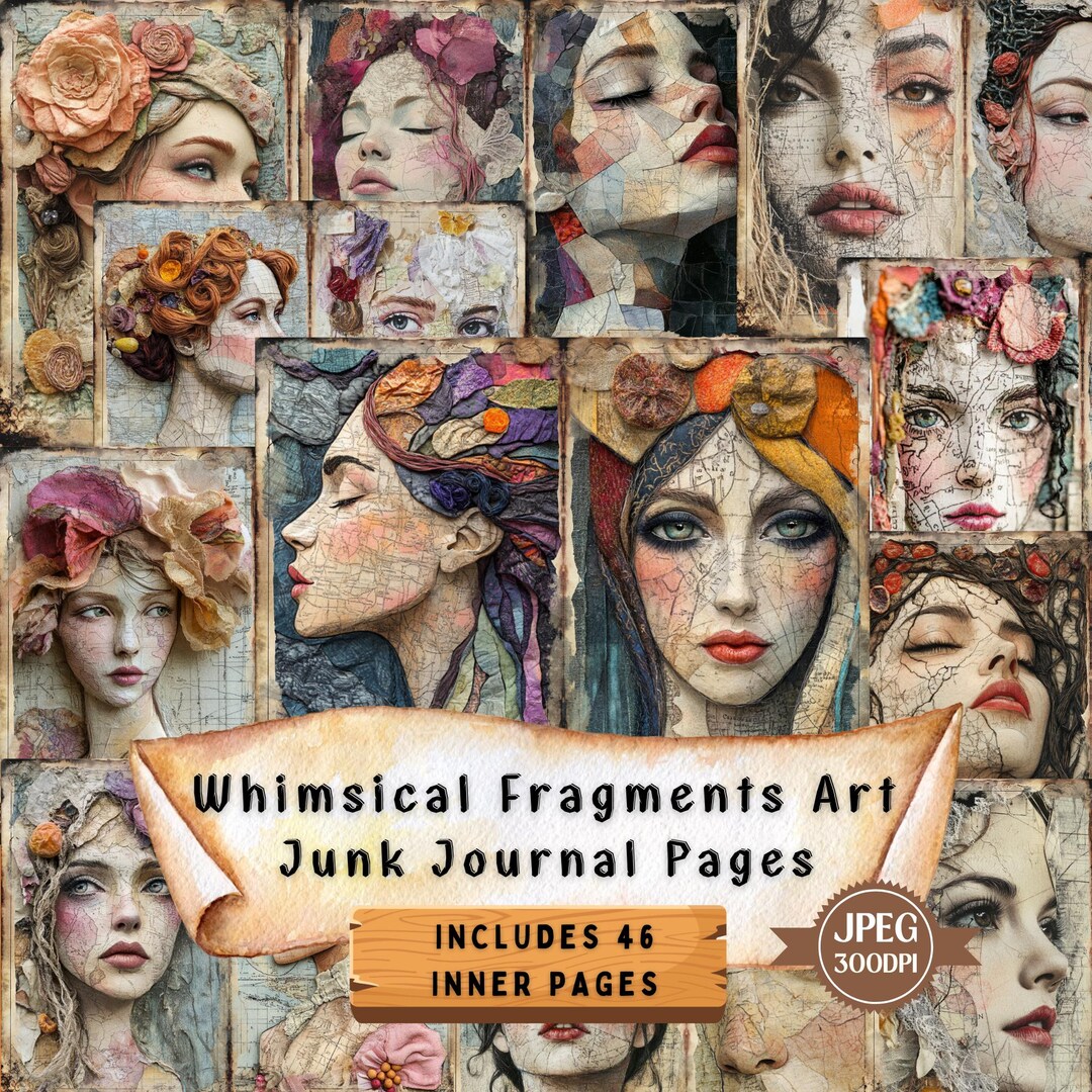 Whimsical Fragments Art Junk Journal Pages | Vintage Collage Kit | 46 ...