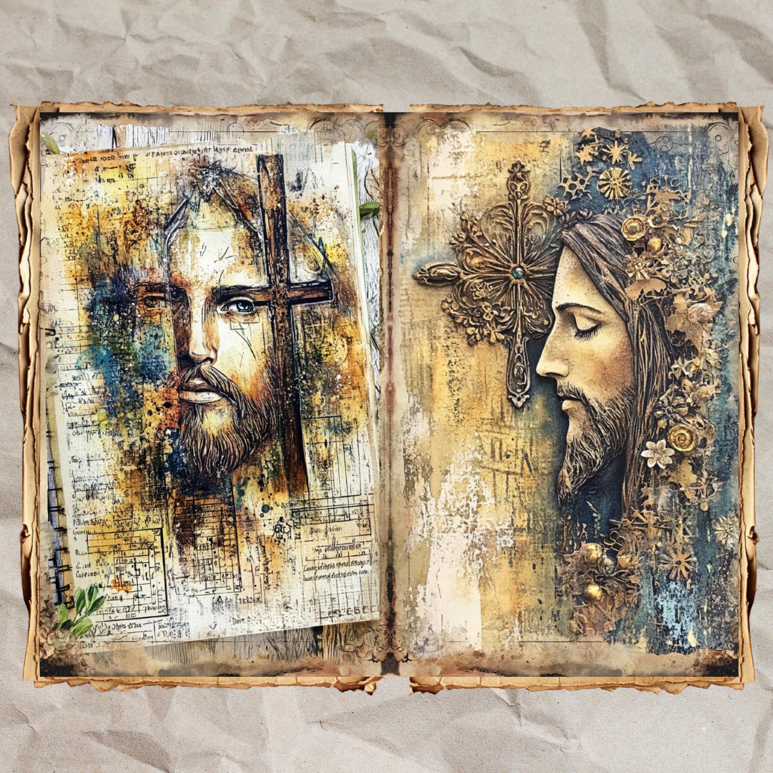 Vintage Jesus Christ Junk Journal Kit: Shabby Chic Ephemera (digital ...