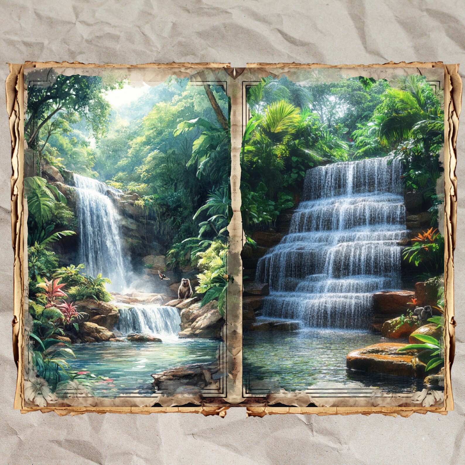 Watercolor Waterfall Junk Journal Kit: Shabby Chic Ephemera (38 JPEG ...