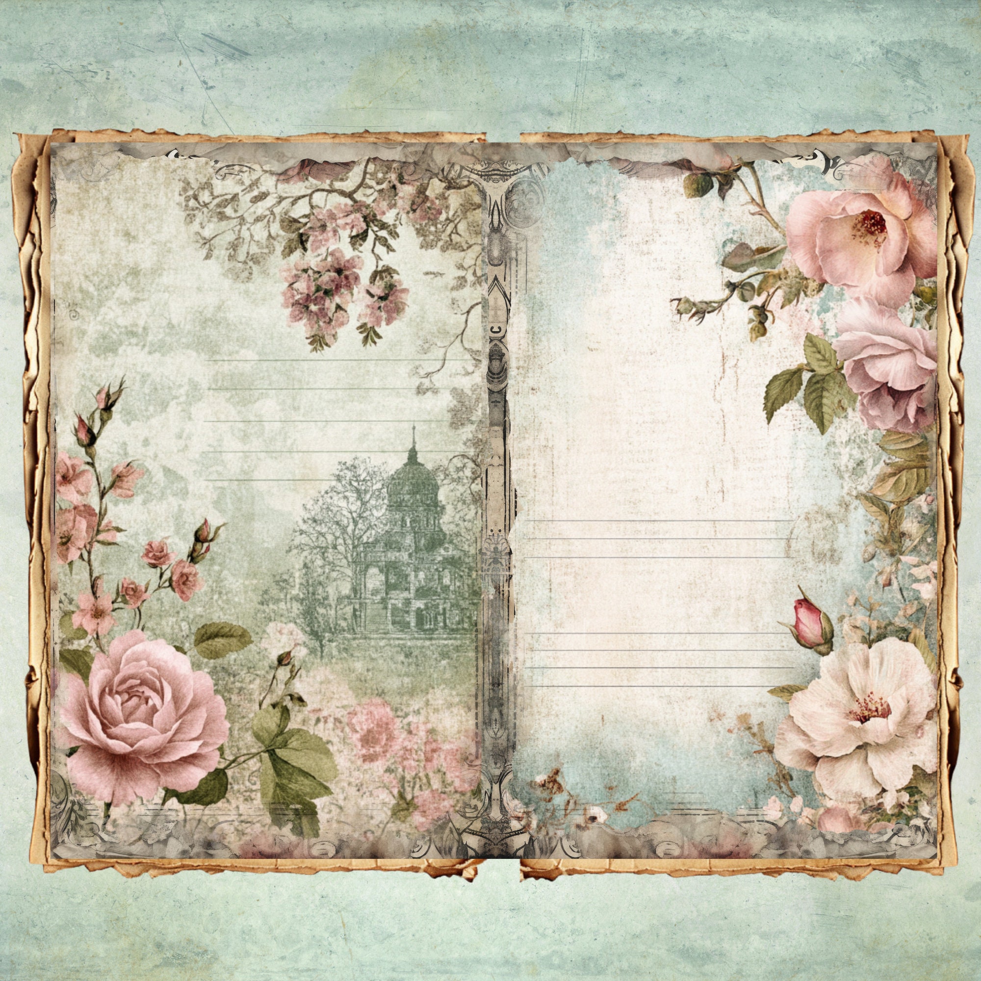 Floral Blank Line Junk Journal Printable Pages, Floral Journal Vintage ...