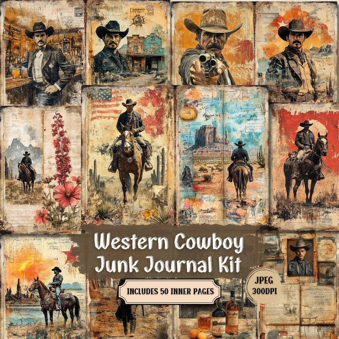 Retro Western Cowboy Junk Journal Kit: Shabby Chic Ephemera (50 JPEG ...
