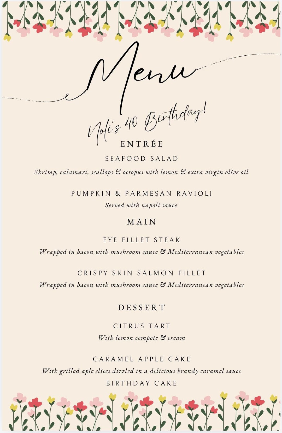 Editable Menu Flowers, Editable Menu With Flowers, Spring Menu, Menu ...