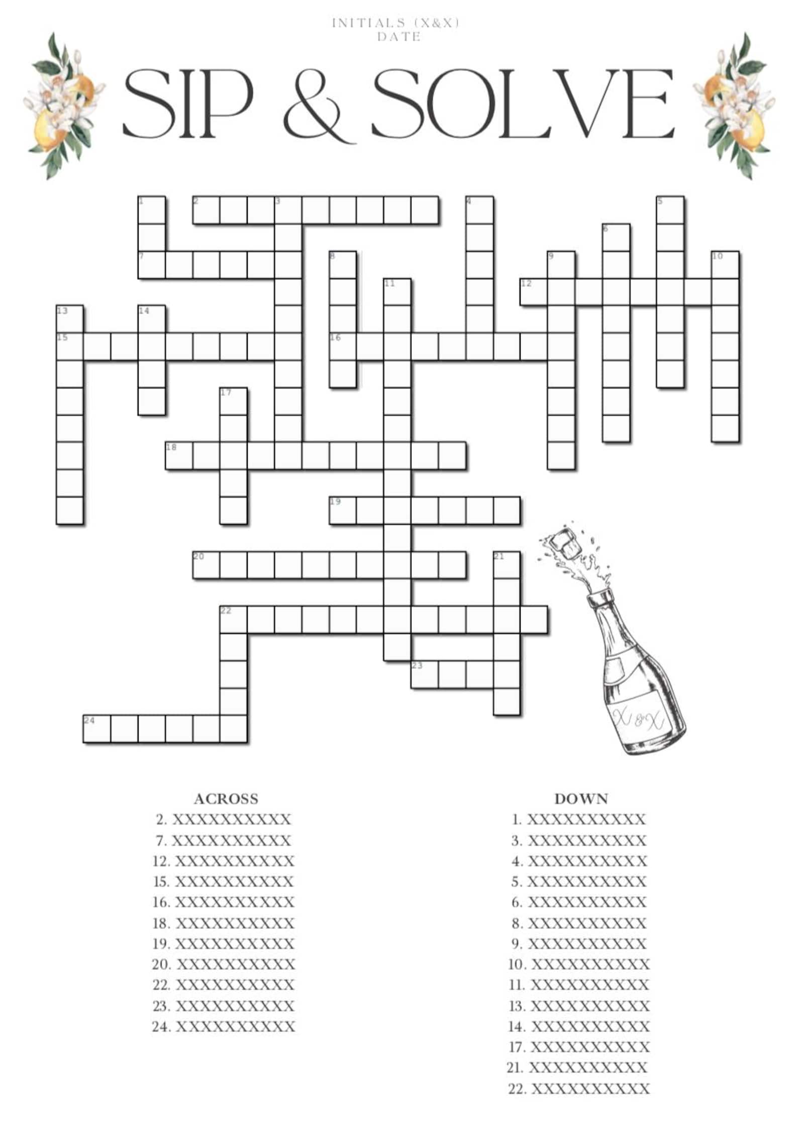 Personalised Wedding 'sip and Solve' Crossword Sign Template – Stylish ...
