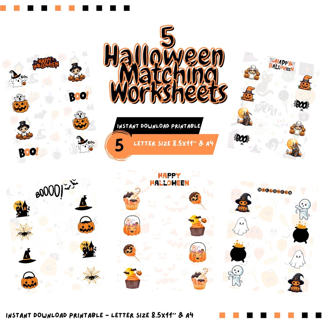 Halloween Matching, Halloween Matching Worksheets, Educational Matching ...