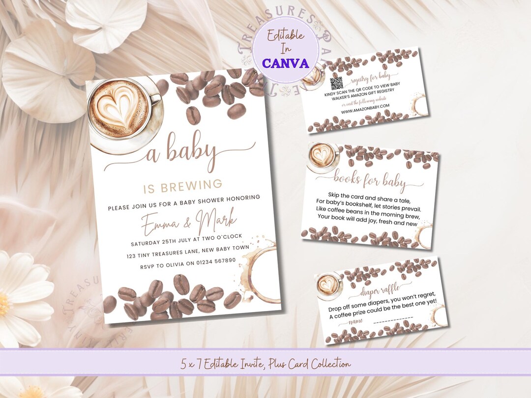 Coffee Bean Baby Shower Invitation, A Baby is Brewing Invite, Editable ...