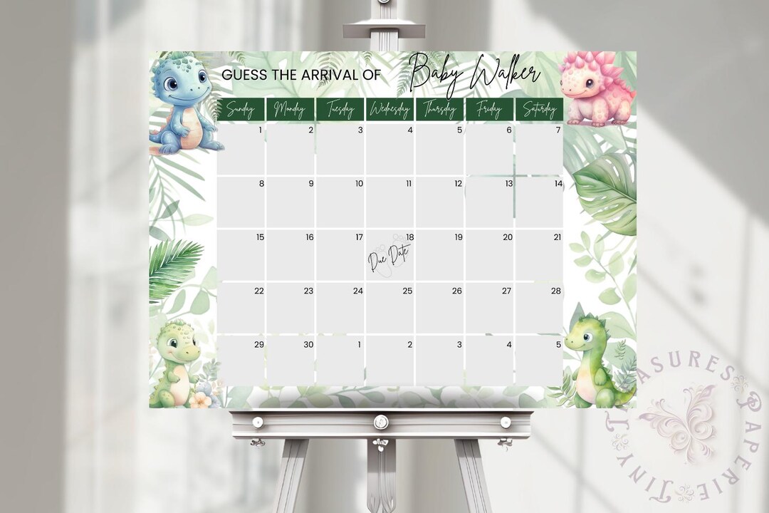 Dino Baby Shower Guess the Due Date, Dinosaur Theme Game Printable ...