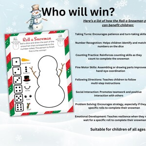 Roll the Snowman Kids Game, Printable Christmas Activity, Children's ...