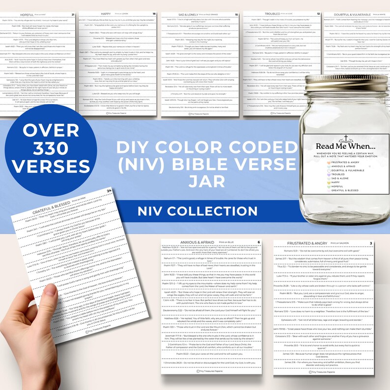 Bible Verse Jar NIV, DIY Color Coded Bible Verse Jar, Inspirational ...