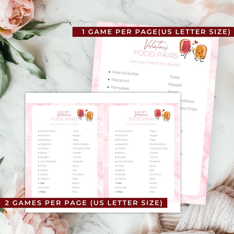 Valentine's Food Pairs Game With Answers, Valentine's Matching Activity ...