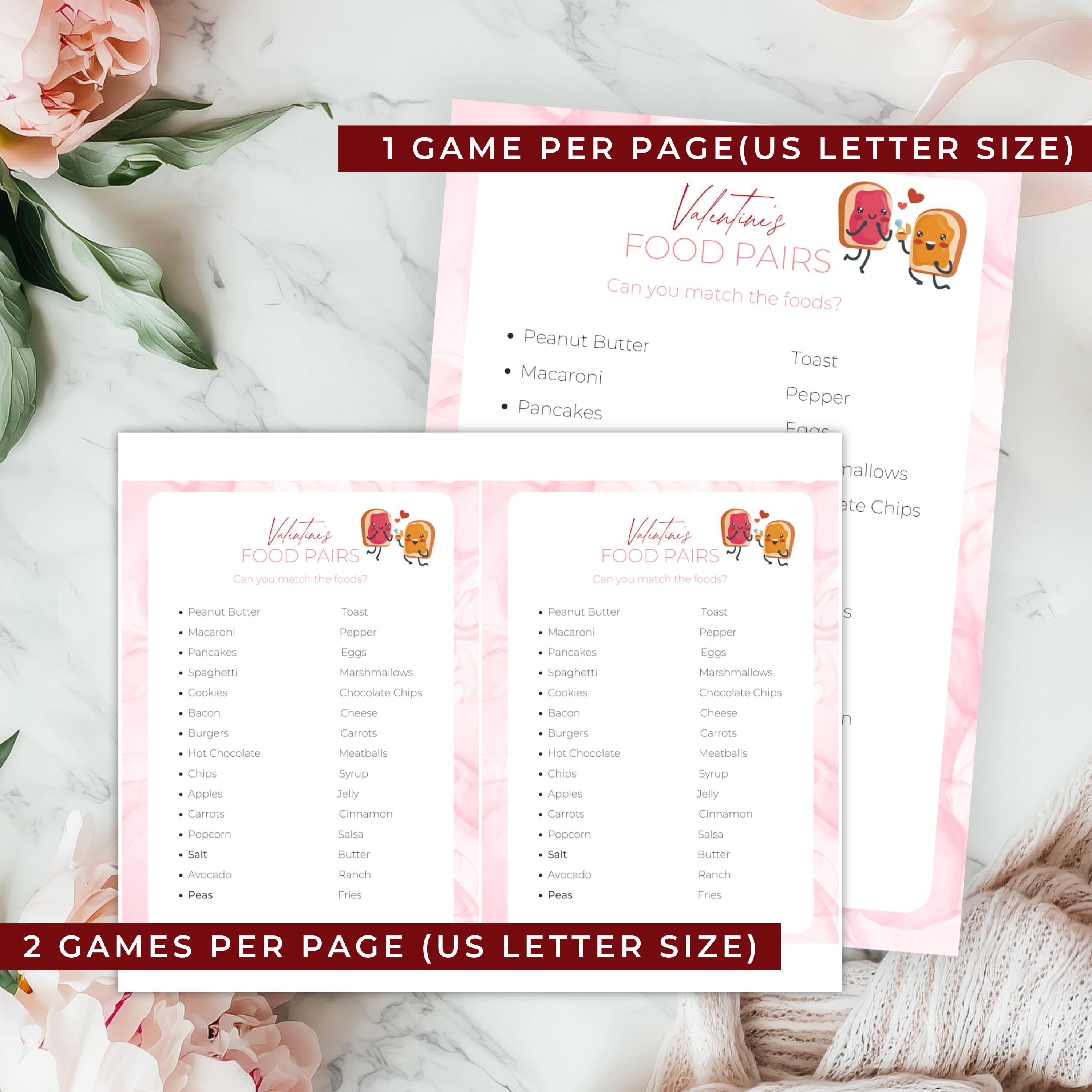 Valentine's Food Pairs Game With Answers, Valentine's Matching Activity ...