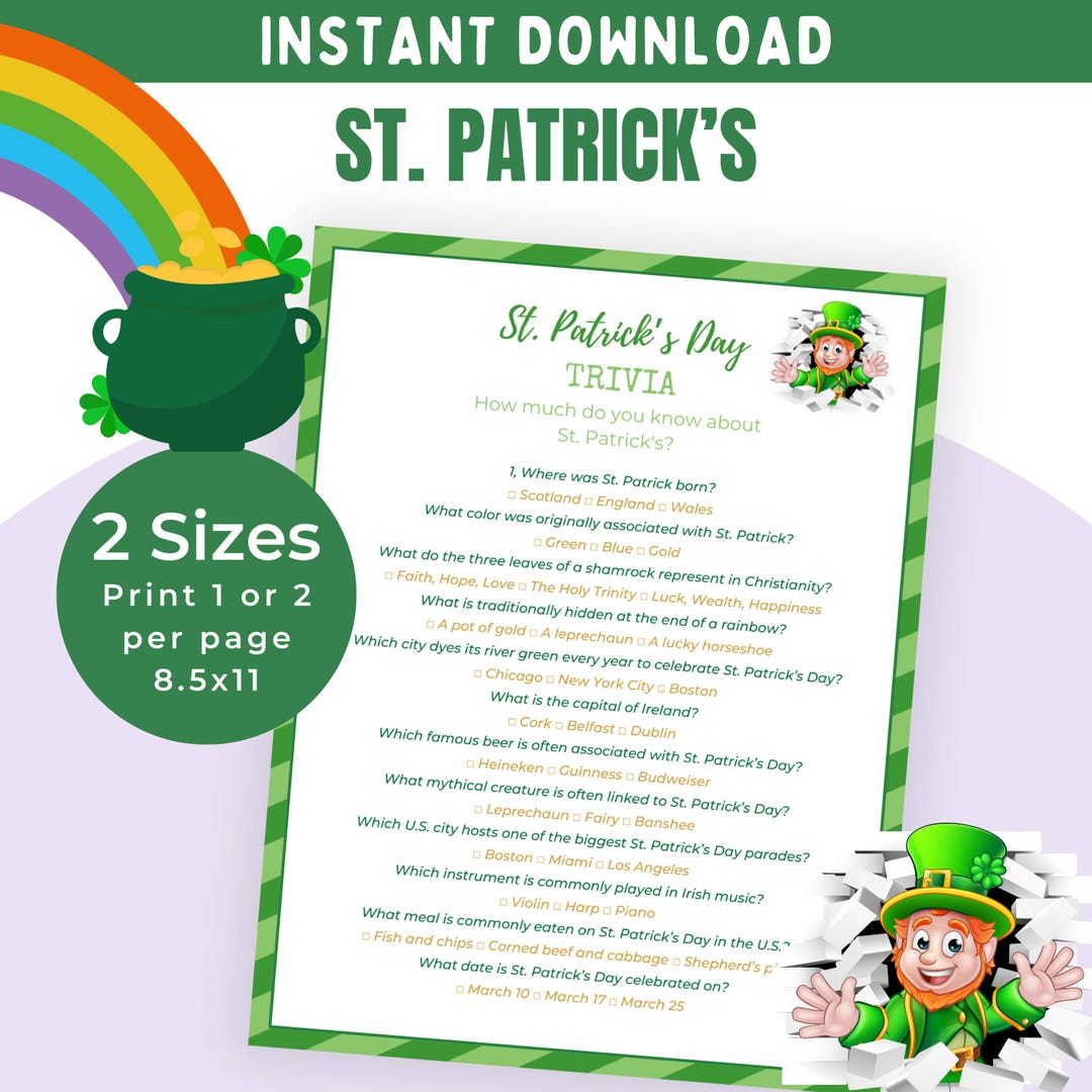 St Patricks Day Trivia Game for Seniors, Fun Printable Irish Activity ...