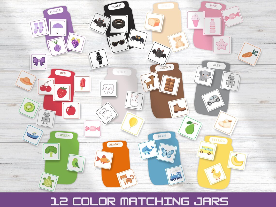 Toddler Activity Page Color Sorting Jars, Kids Printable Matching Game ...