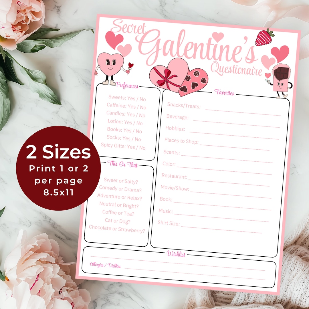 Secret Galentine's Survey, Printable Valentine's Day Party ...