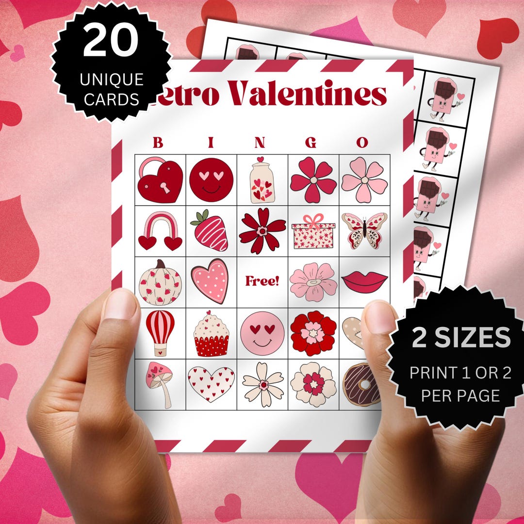 Valentines Day Bingo Game Cards, Unique Printable Templates for Parties ...