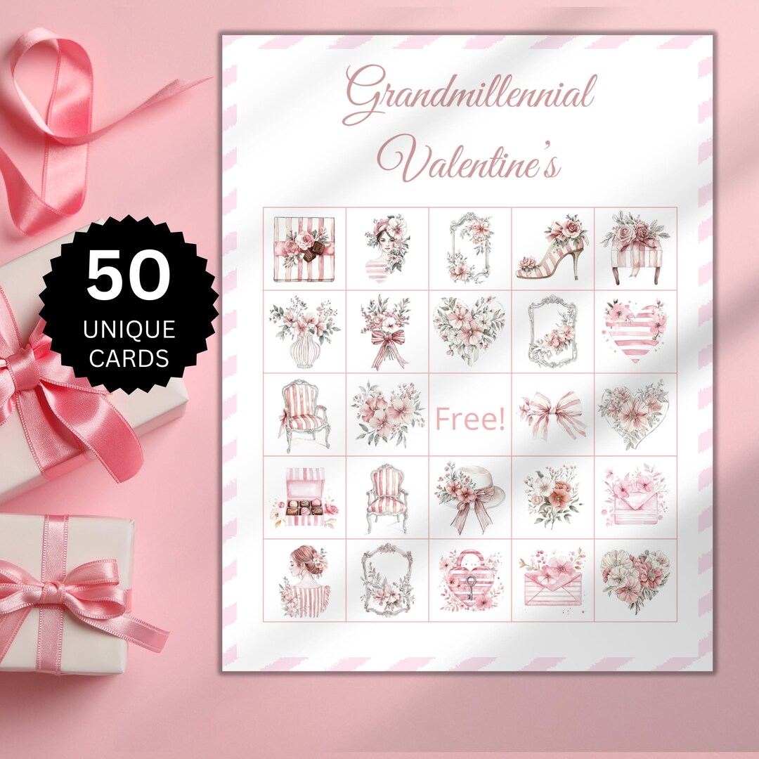 Grand Millennial Bingo, Printable Valentine's Day Game for Children ...