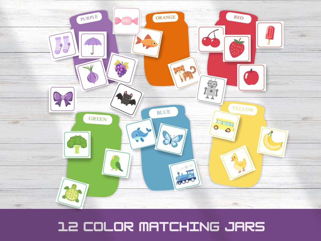 Toddler Activity Page Color Sorting Jars, Kids Printable Matching Game ...