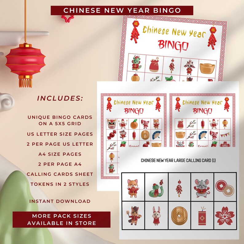 Chinese New Year Bingo, Printable Zodiac for Children, Kids Lunar ...