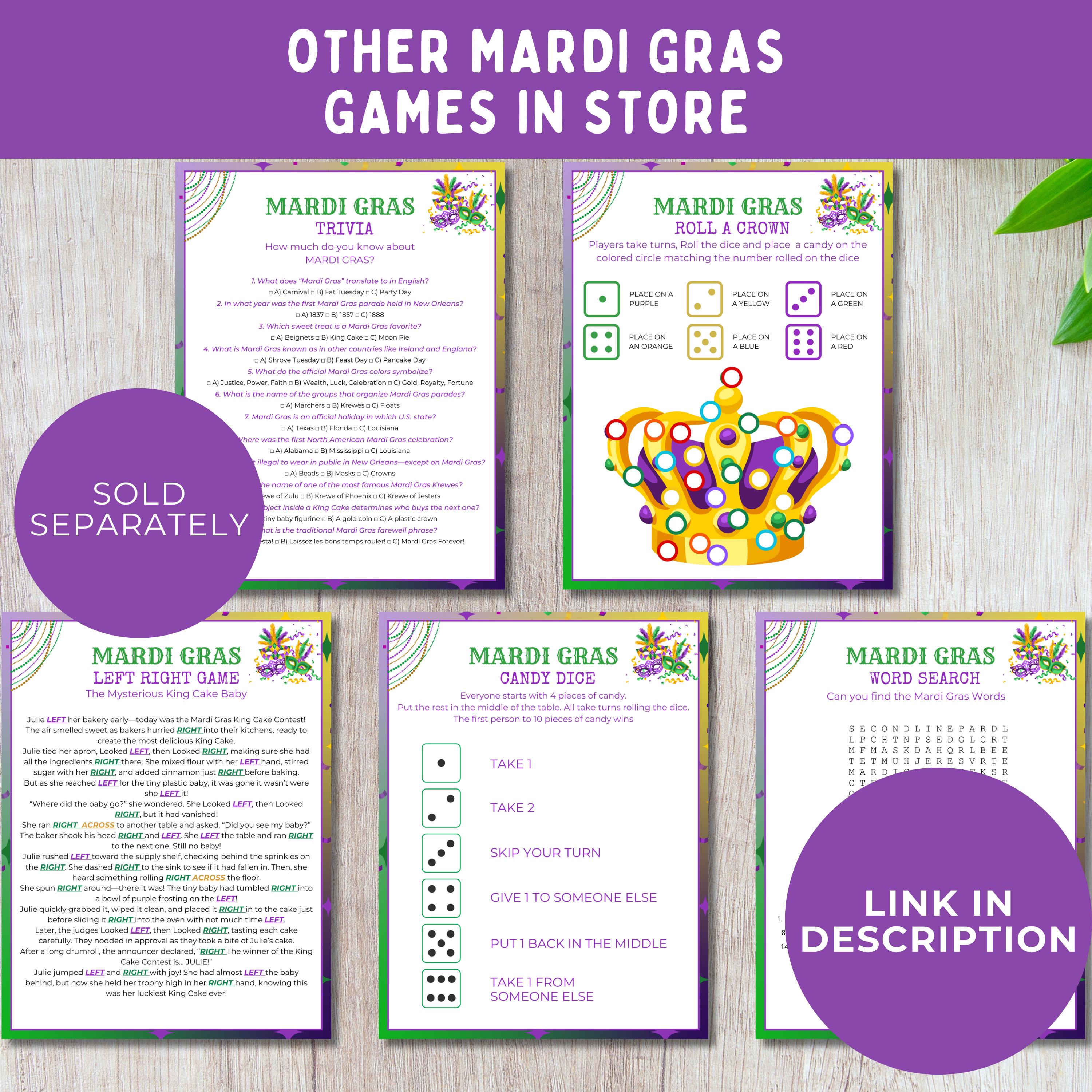 Mardi Gras Pass the Gift Game, Fat Tuesday Left Right Game, Pass the ...