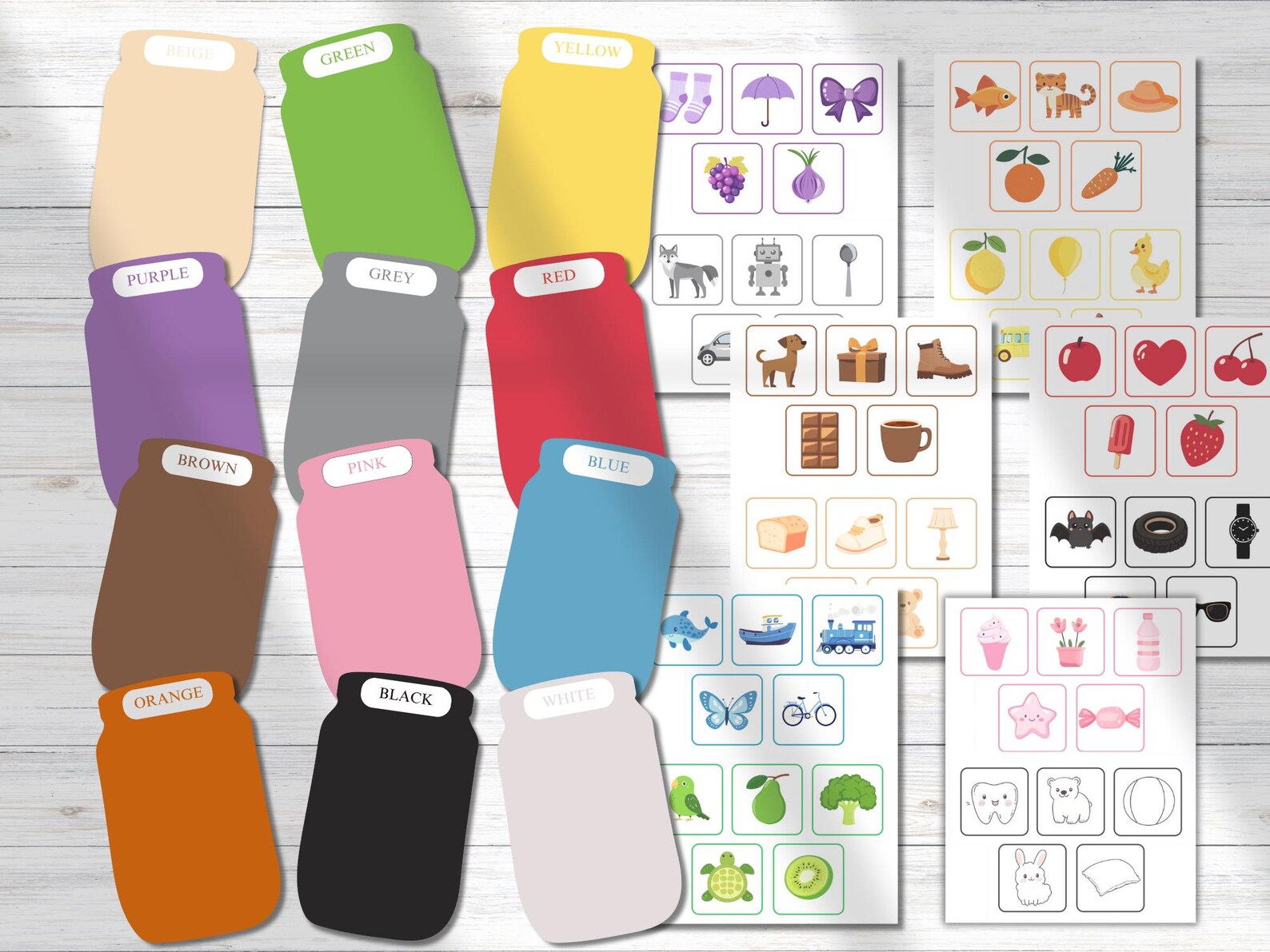 Toddler Activity Page Color Sorting Jars, Kids Printable Matching Game ...