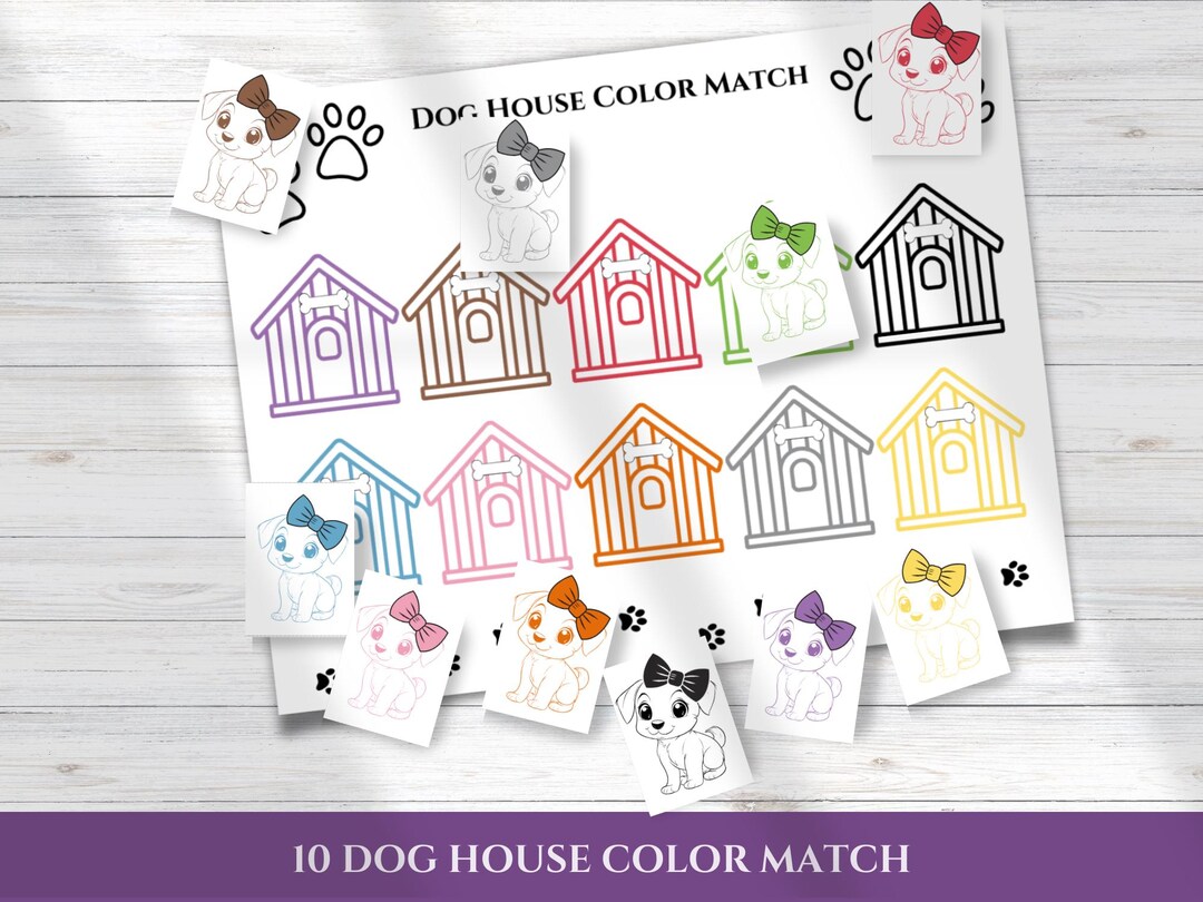 Toddler Activity Page Color Sorting Dog, Kids Puppy Printable Matching ...