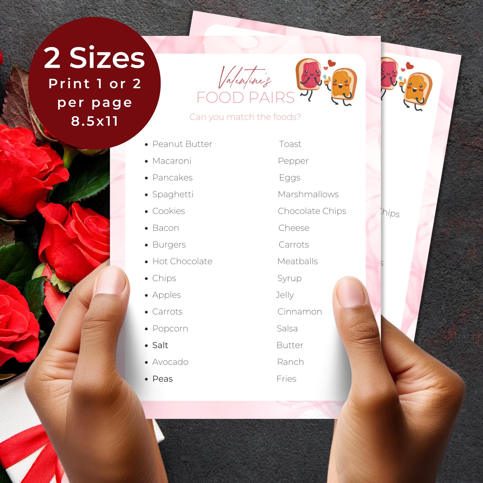 Valentine's Food Pairs Game With Answers, Valentine's Matching Activity ...