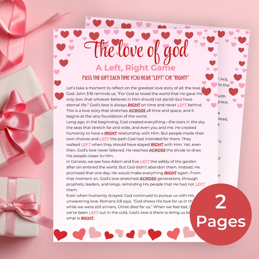 Valentines Day Pass the Gift Game, Love of God Left Right Game, Bible ...