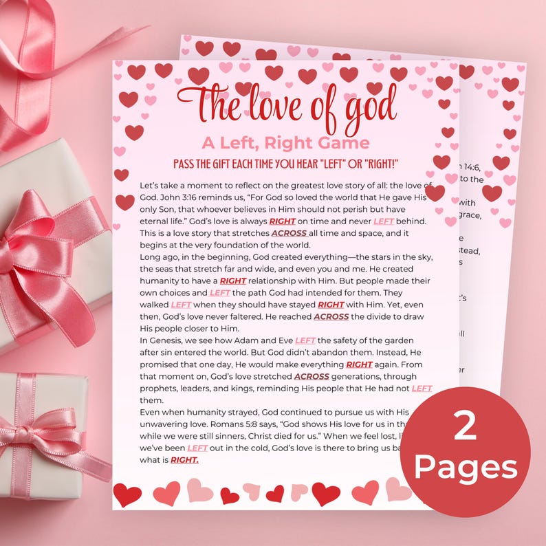 Valentines Day Pass the Gift Game, Love of God Left Right Game, Bible ...