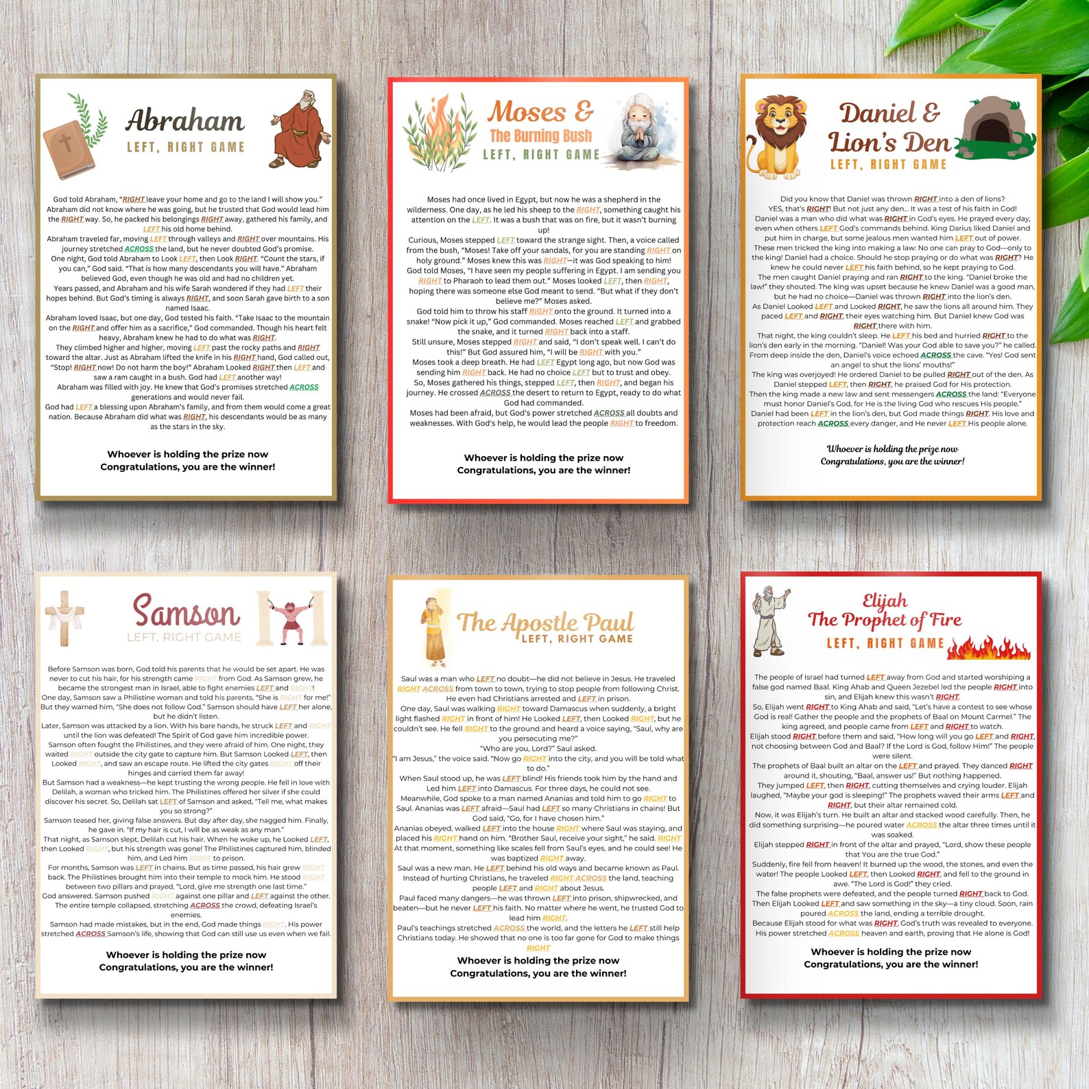 Bible Story Left Right Game, Lessons in Faith Bible Stories, Printable ...