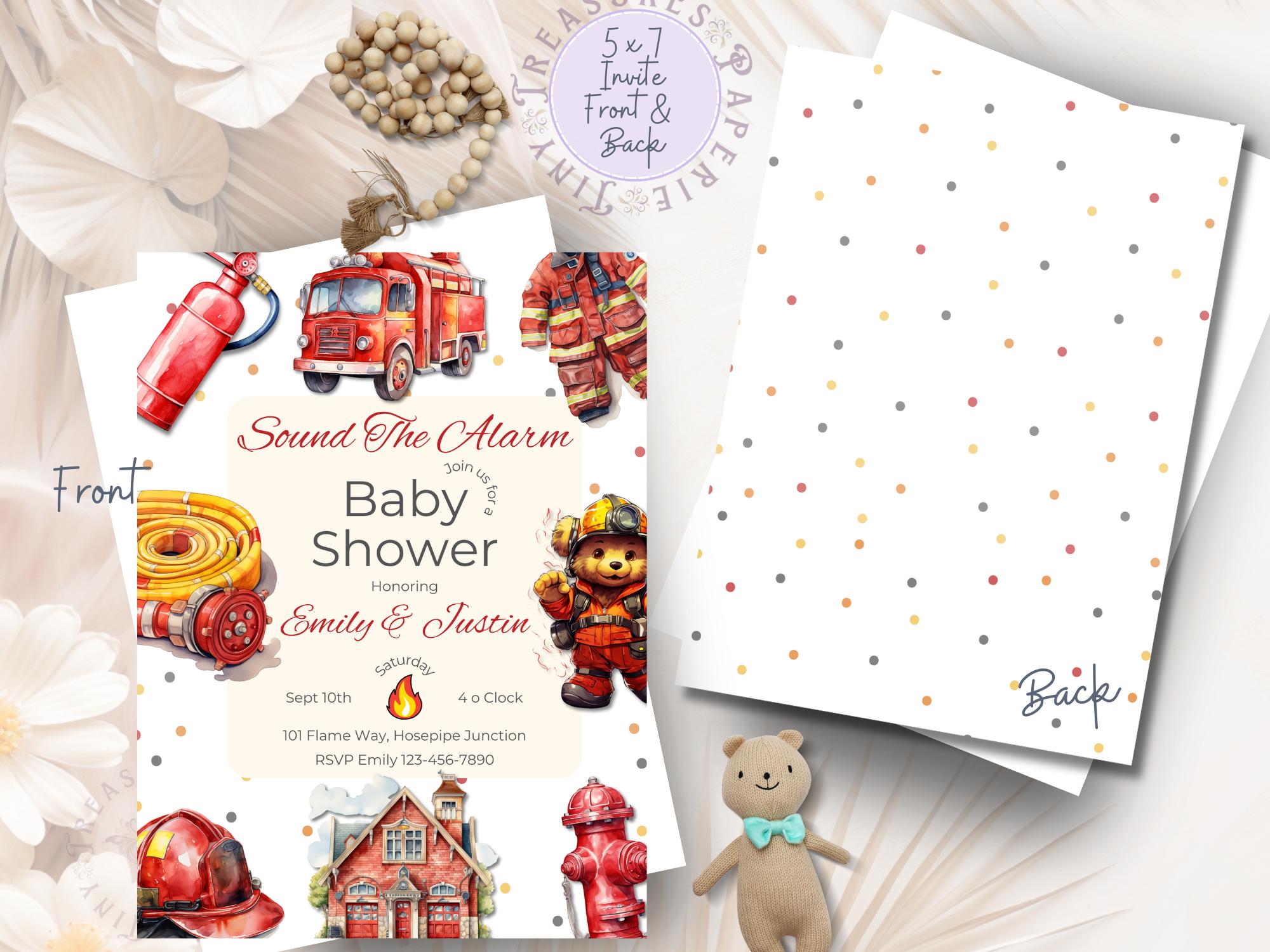 Fire Truck Baby Shower Invitation, Watercolor Fireman Invite ...