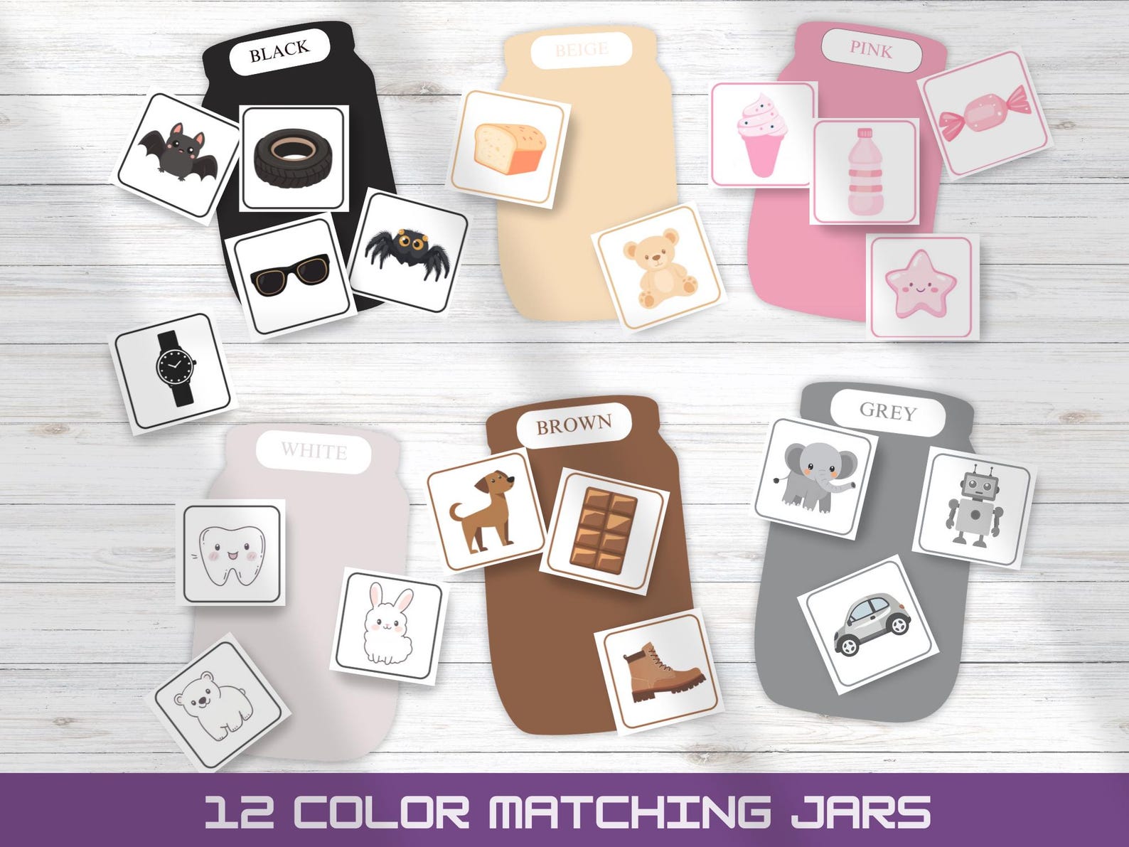 Toddler Activity Page Color Sorting Jars, Kids Printable Matching Game ...