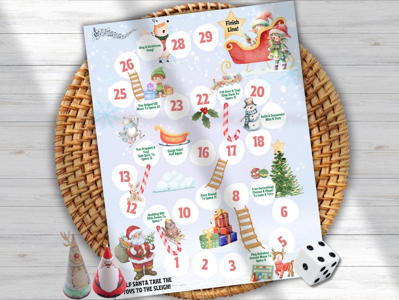Printable Colorful Christmas Board Game for Young Children, Santa's ...
