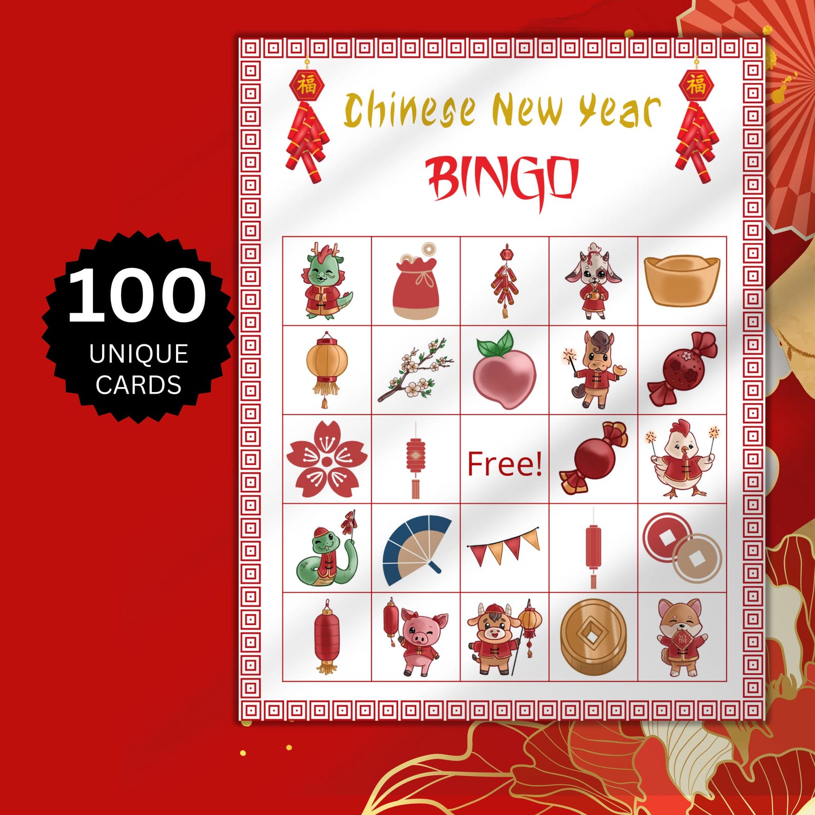 Chinese New Year Bingo, Printable Zodiac for Children, Kids Lunar ...