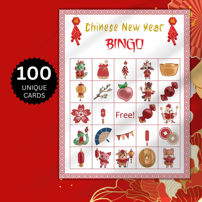Chinese New Year Bingo, Printable Zodiac for Children, Kids Lunar ...