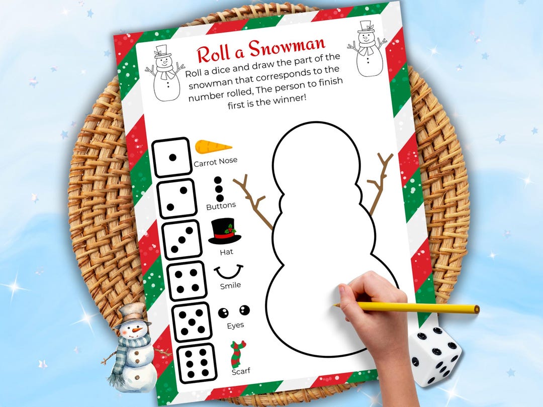 Roll the Snowman Kids Game, Printable Christmas Activity, Children's ...
