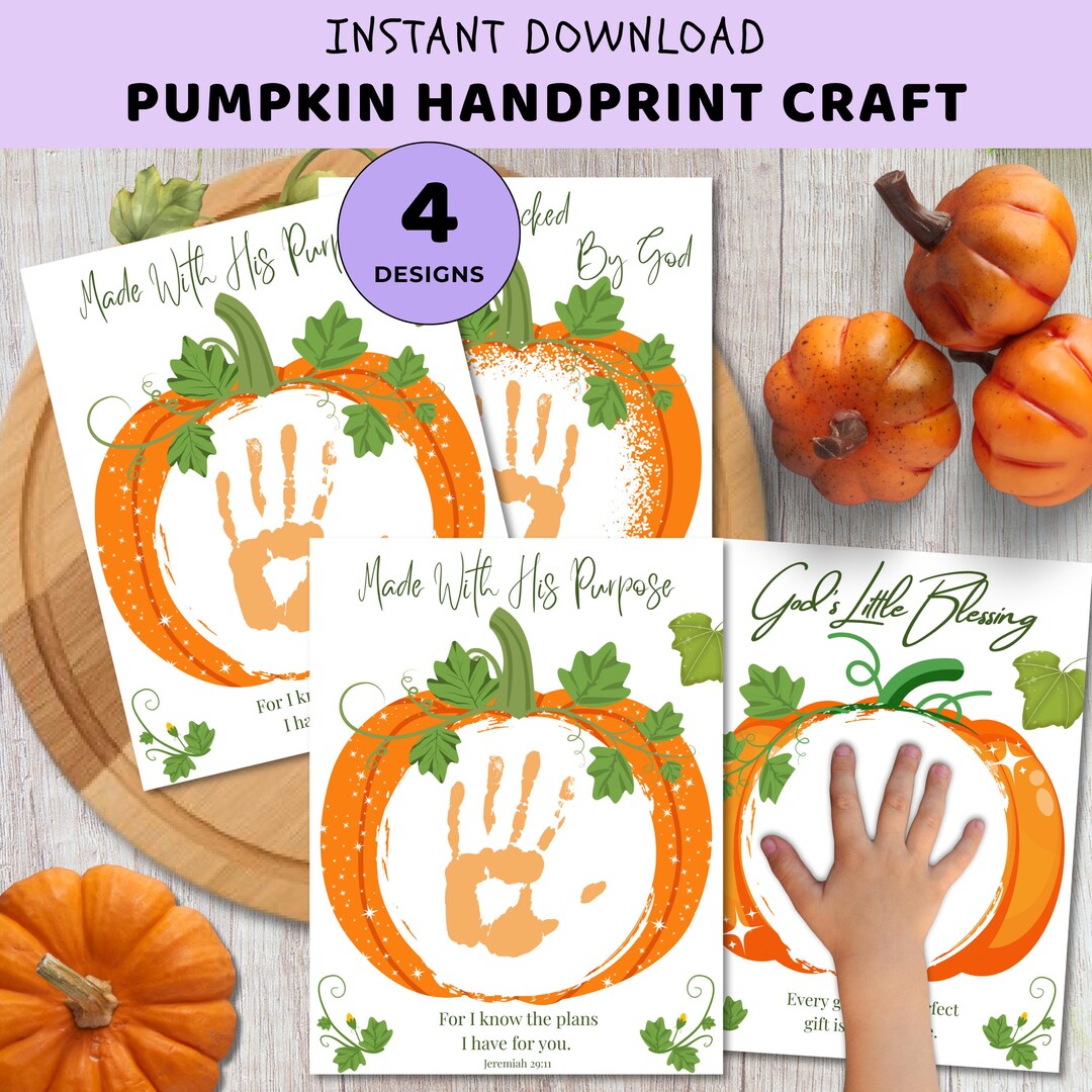 Fall Pumpkin Handprint Craft for Kids, Christian Bible Verse Printable ...