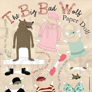 Big Bad Wolf Paper Doll Wolf Paper Doll Fairy Tale Doll Instant ...