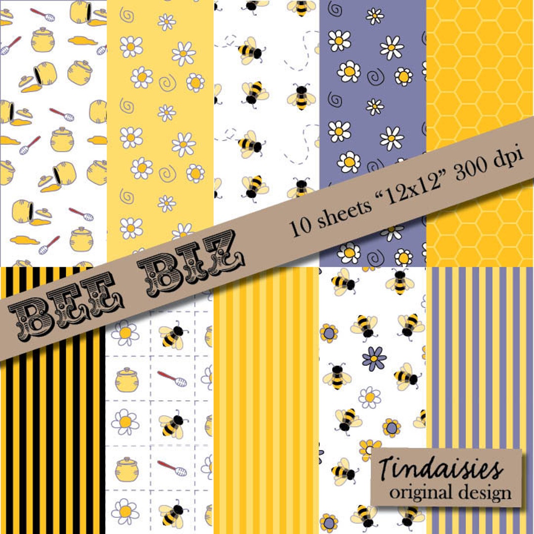 Digital Scrapbook Paper Bee Theme Package of 10 bee Biz - Etsy