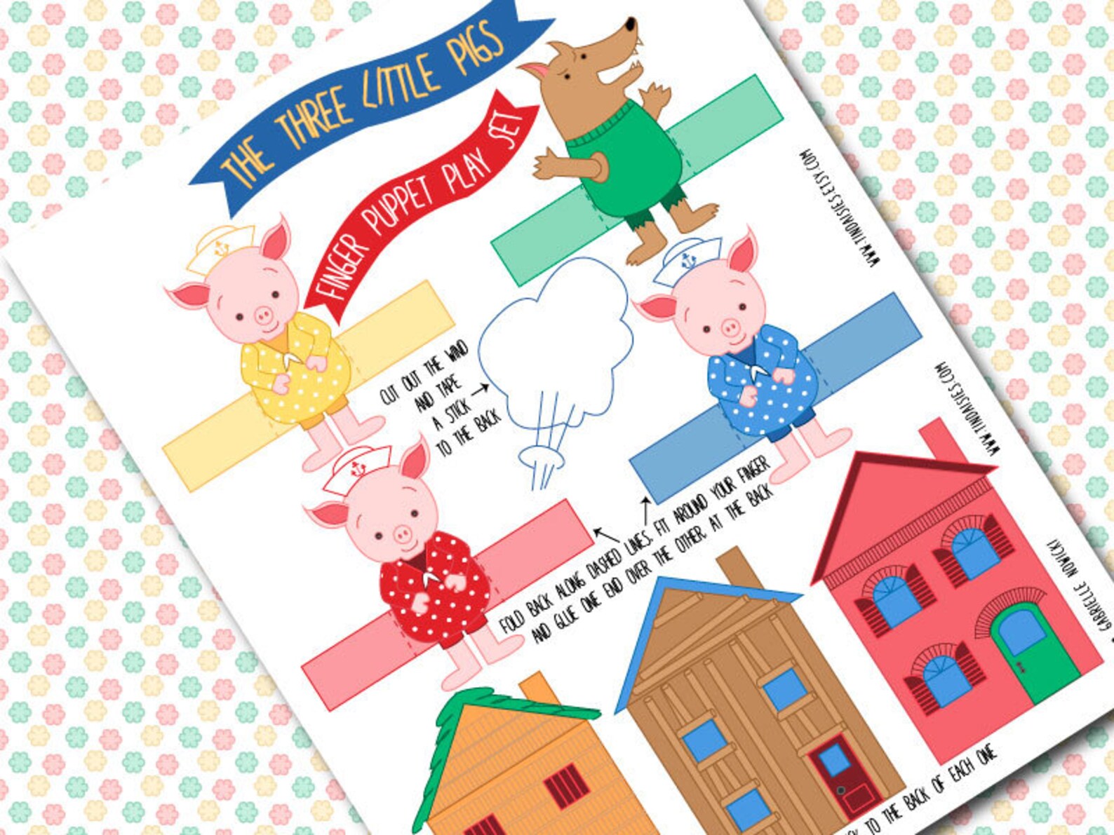 Three Little Pigs Finger Puppet Set Digital Download Puppet Play Set - Etsy