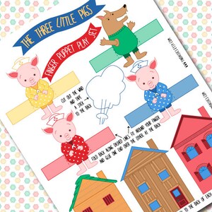 Three Little Pigs Finger Puppet Set Digital Download Puppet Play Set - Etsy