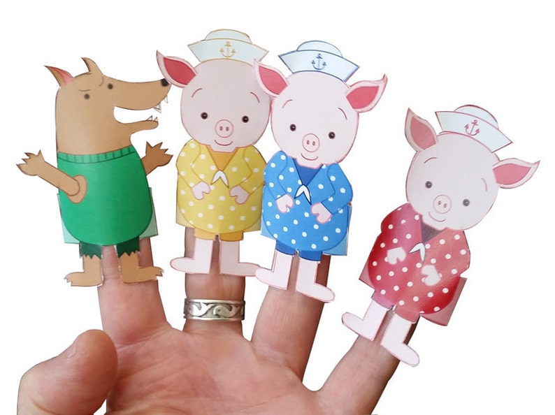 Three Little Pigs Finger Puppet Set Digital Download Puppet Play Set - Etsy